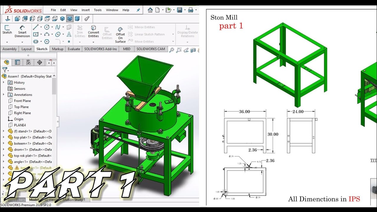 Stone Mill part 1/25 in solidworks | Solidworks beginners | Solidworks ...