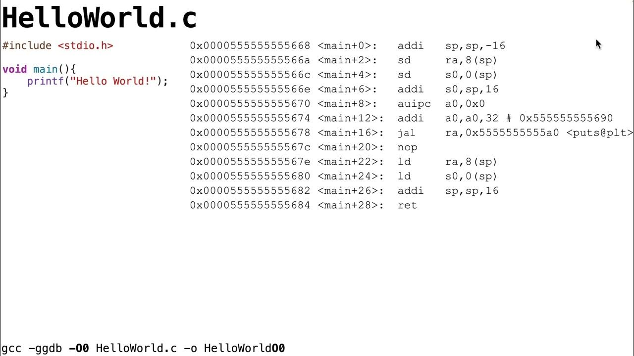 Arch1005: RISC-V Assembly 05 Calling Functions 05 HelloWorld.c 1 - YouTube