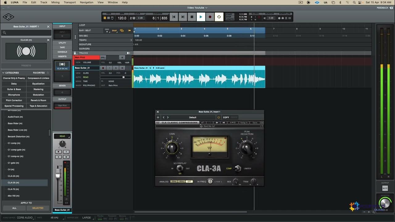 Waves CLA-3A on Bass Guitar (Luna) - YouTube