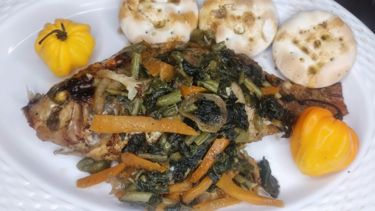 Foil Roasted Snapper Fish Stuffed with Callaloo - YouTube
