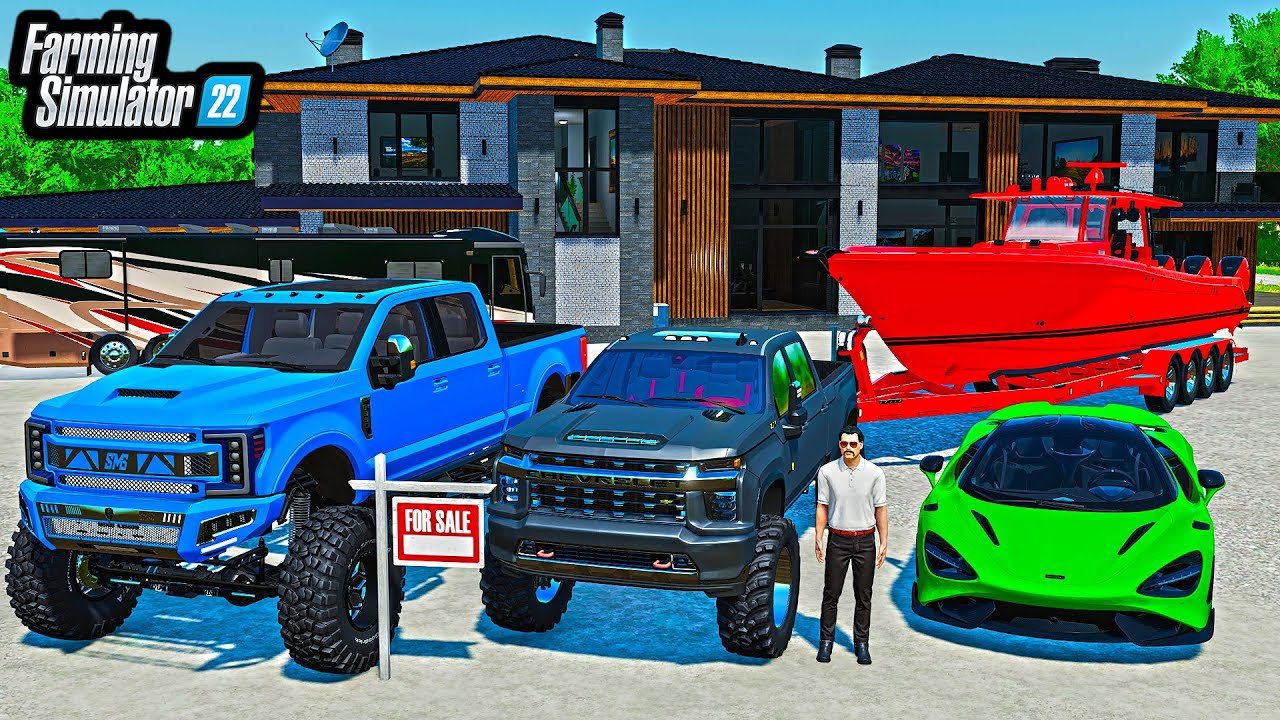MANSION AUCTION! LUXURY CARS, TRUCKS, AND BOATS! | FS22 - YouTube
