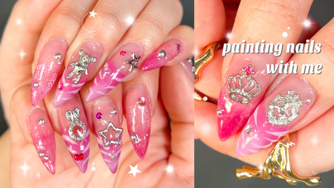 Pink Junk Nails asmr doing my nails with me - YouTube