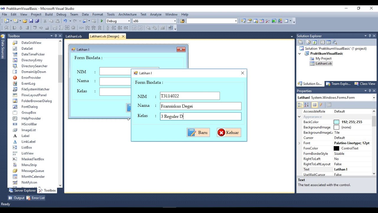 Tutorial Praktikum I Visual Basic 2010 Cara Membuat Program Biodata Part I Youtube