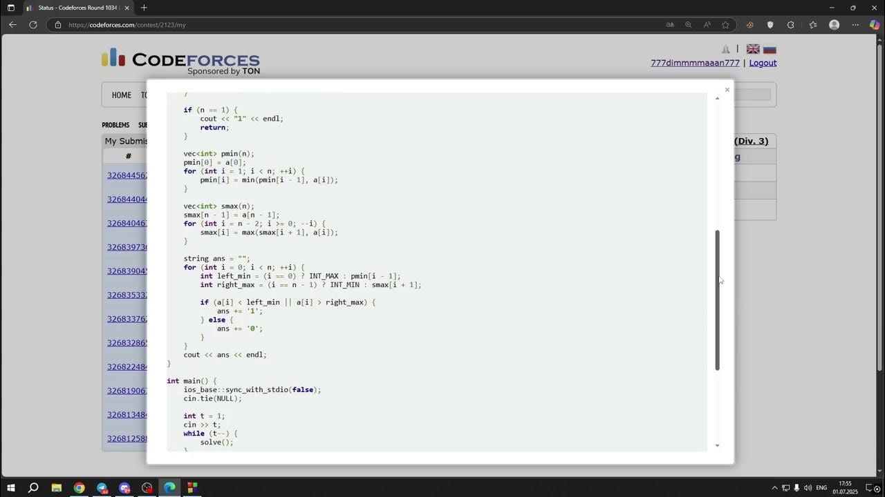Codeforces Round 1034 (Div. 3) task D - Binary String Battle - YouTube