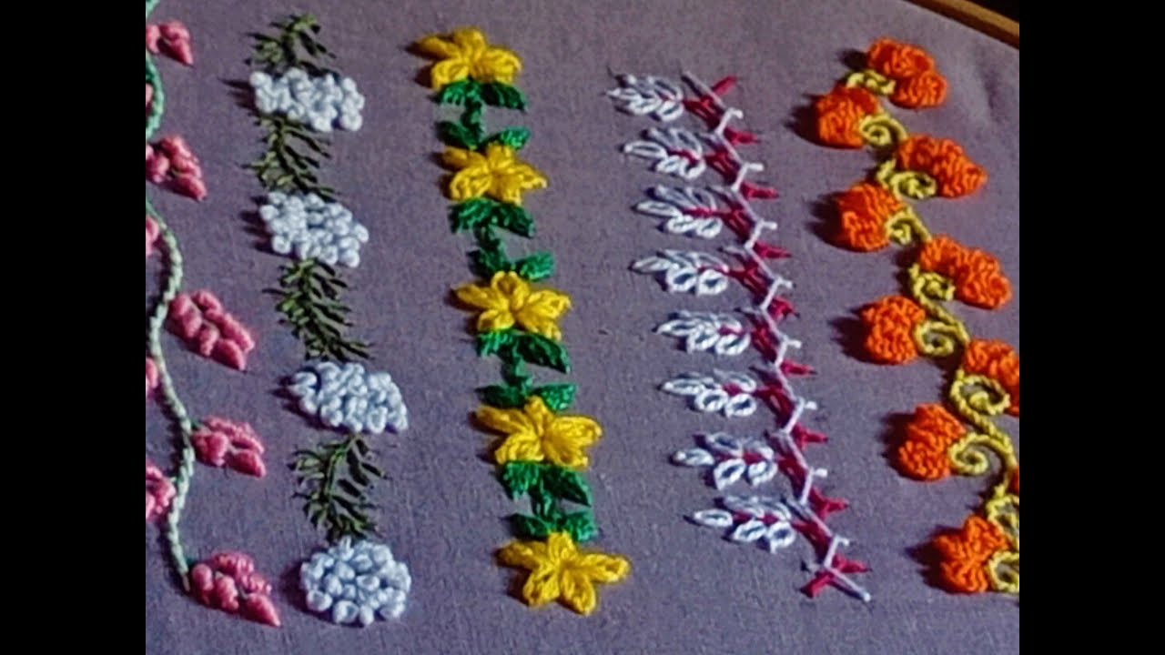 Simple and easy 5 Hand embroidery borders tutorial for beginners, Hand ...