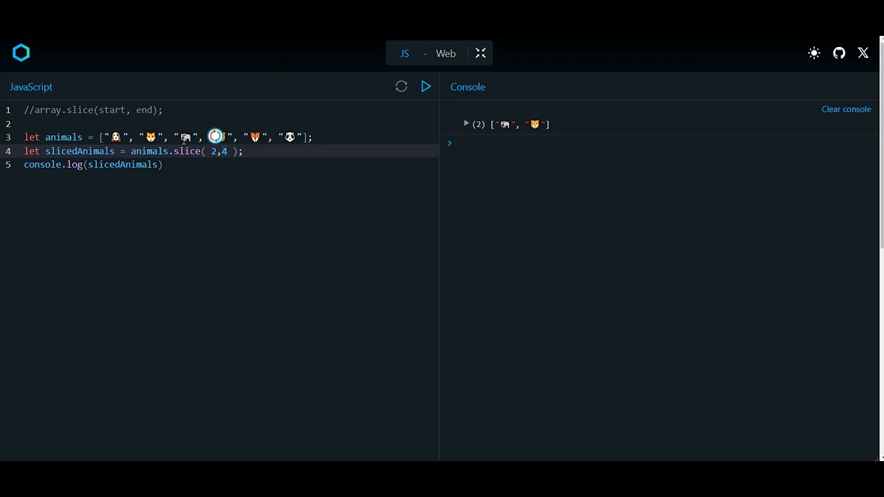 Slice array method in javascript with example - YouTube