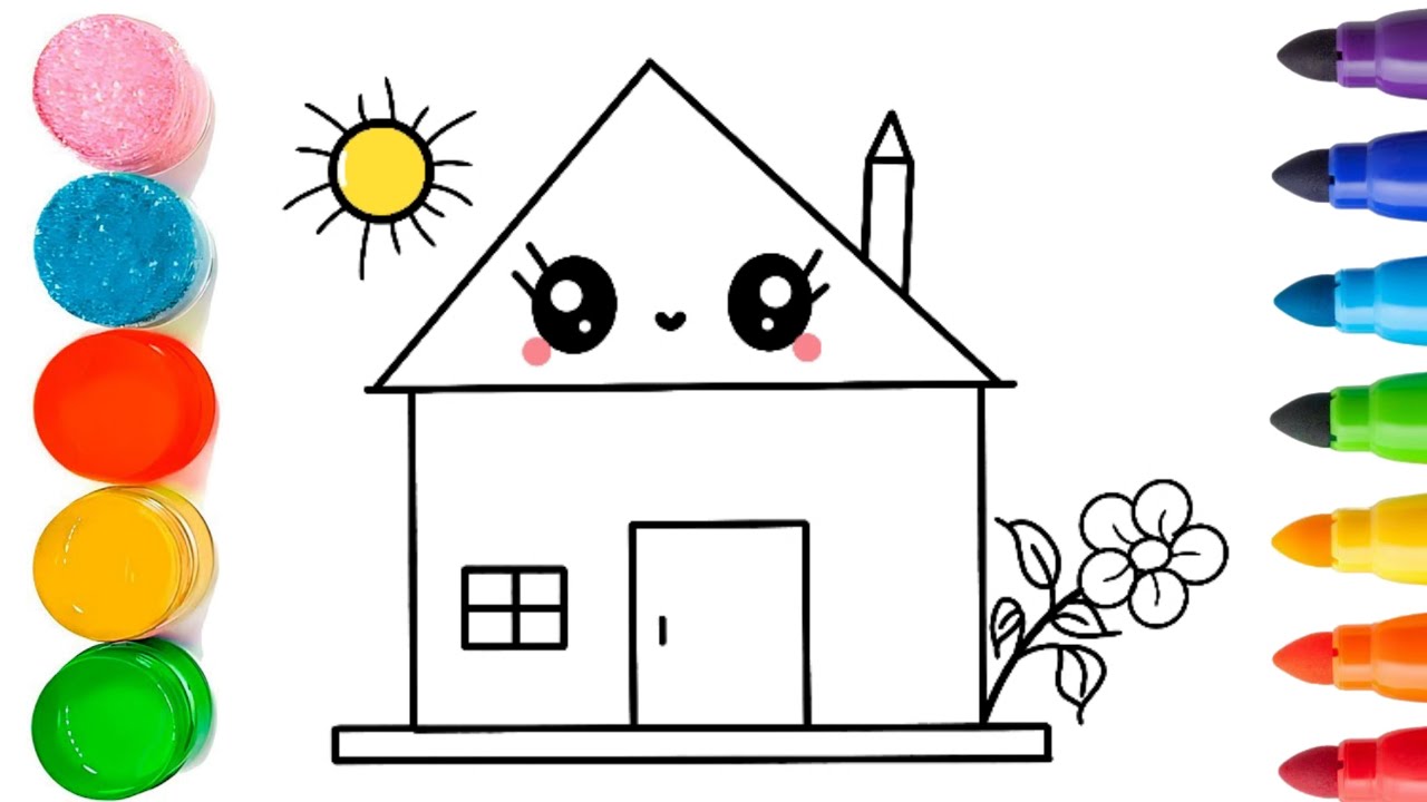 How To Draw A Cute Doll House For Kids | House Landscape Easy Drawing ...
