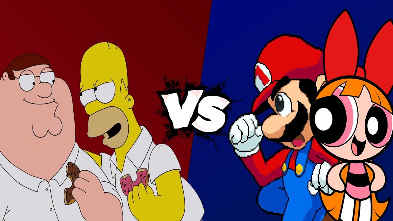 MUGEN Battle - Homer Simpson/Peter Griffin vs Mario/Blossom - YouTube