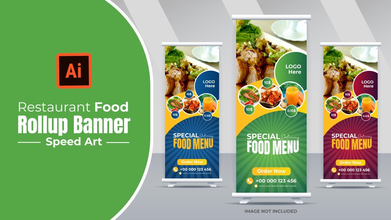Restaurant food roll up banner design in illustrator || fast food ...