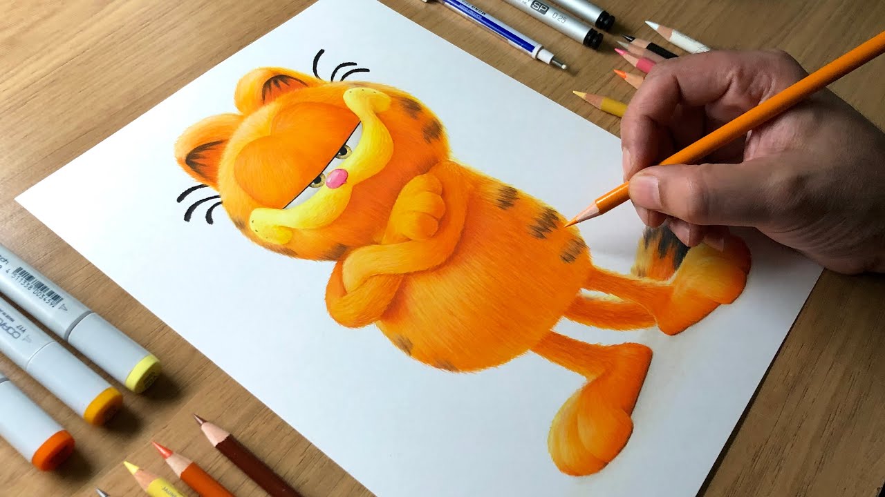 Drawing Garfield - Coloured Pencil Timelapse | Artology - YouTube