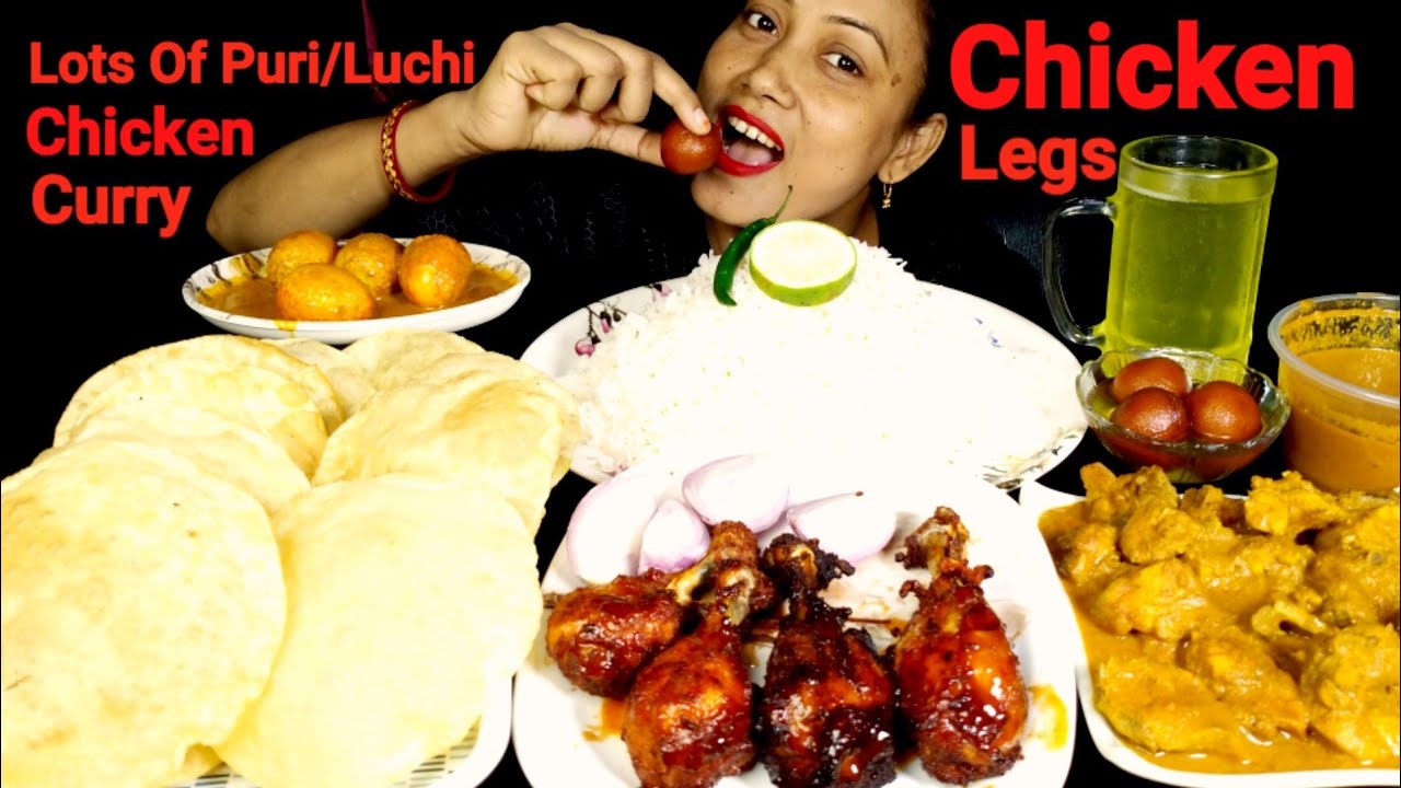 ASMR EATING CHICKEN LEG PIECE | LOTS OF PURI | CHICKEN CURRY,EGG CURRY ...