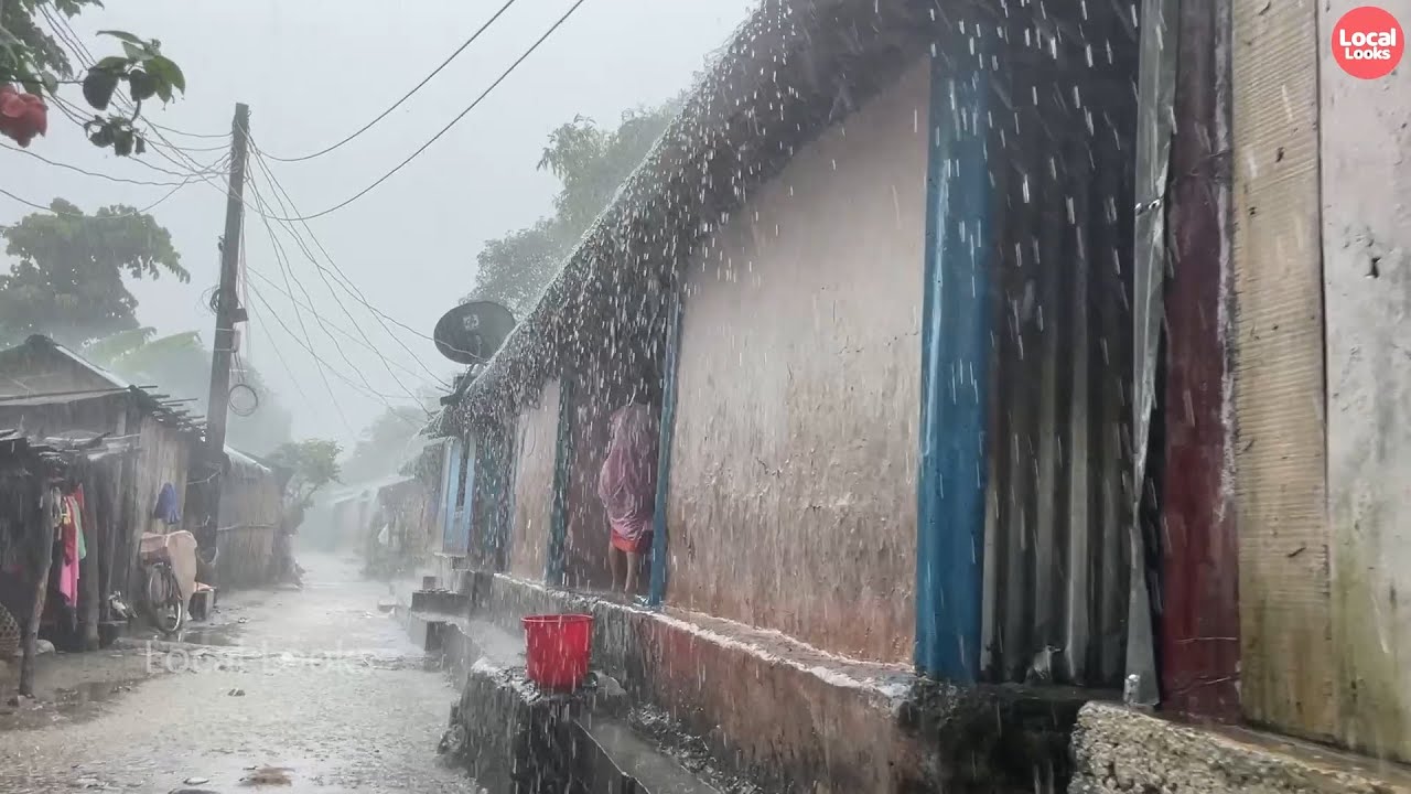 Small Path-Very Congested Houses-Heavy Rain-Rainy Day Walk - YouTube
