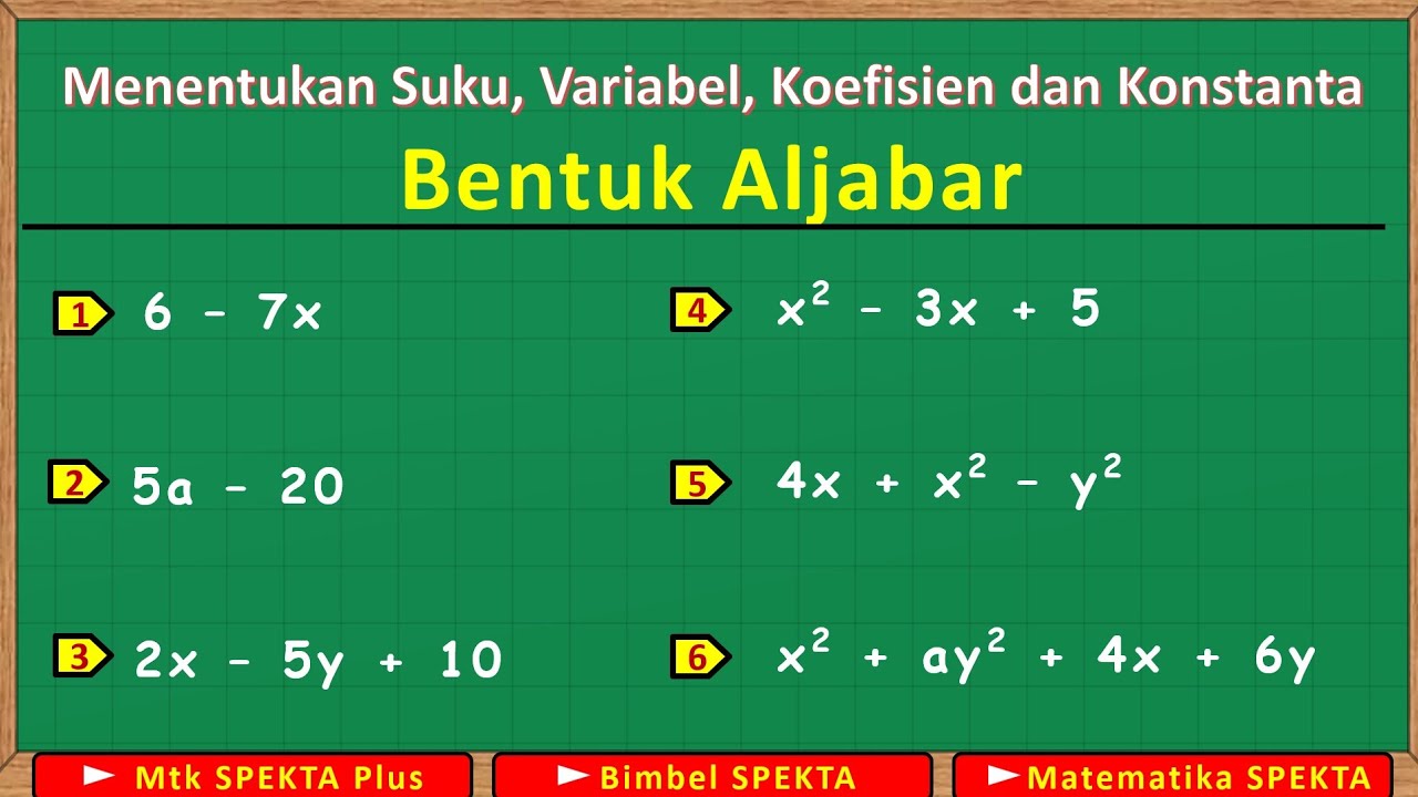 Menentukan Suku Variabel Koefisien Dan Konstanta Dari Bentuk Aljabar