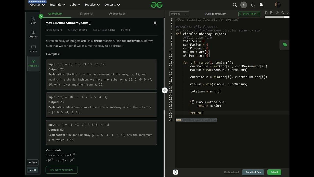 Max Circular Subarray Sum | GFG 160 Days of Problem Solving | Day12 - YouTube