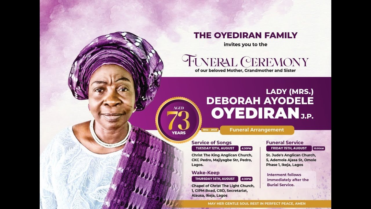 WAKE KEEP SERVICE FOR LATE LADY (MRS) DEBORAH AYODELE OYEDIRAN J.P - YouTube