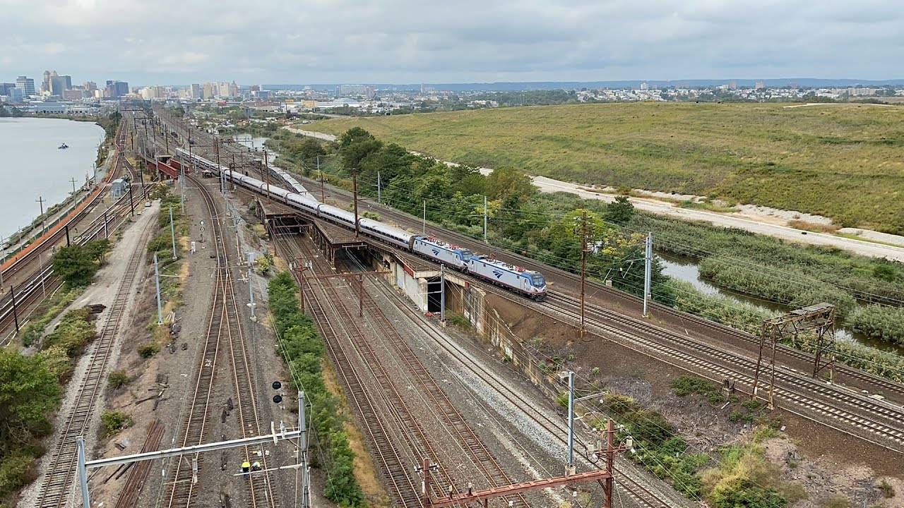 Three Amtrak Northeast Corridor Trains Passing Through Kearny Junction ...