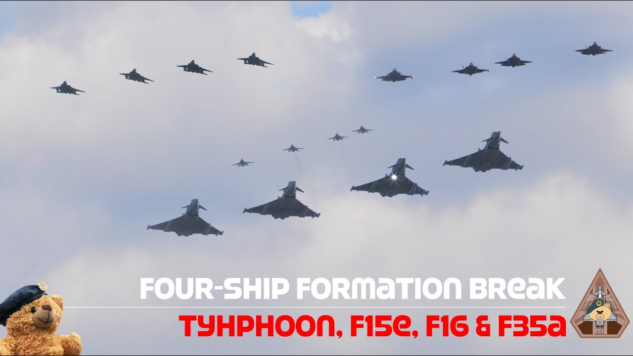 Four-Ship Formation Break - Typhoon FGR4, F-15E Strike Eagle, F-16 & F ...