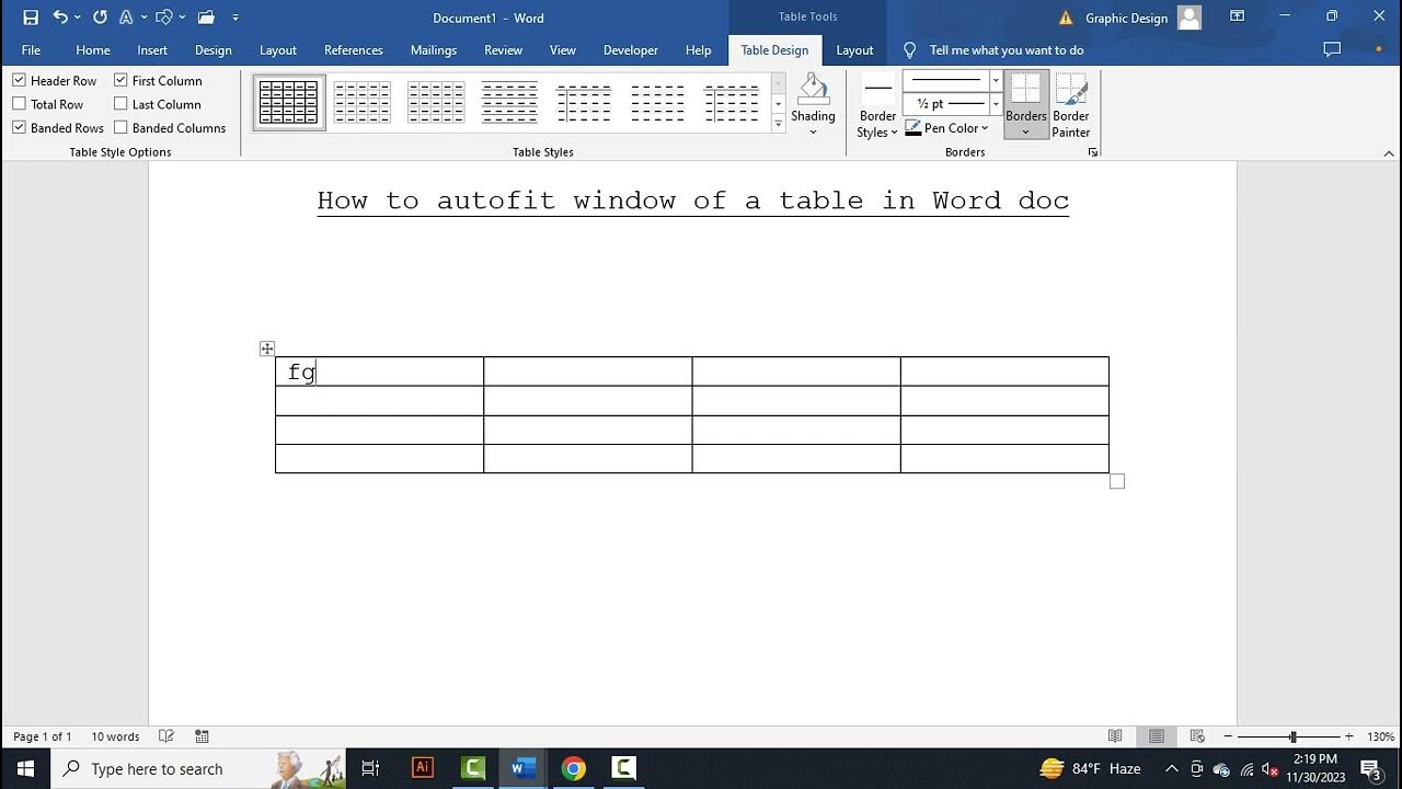 How to autofit window of a table in Word doc - YouTube