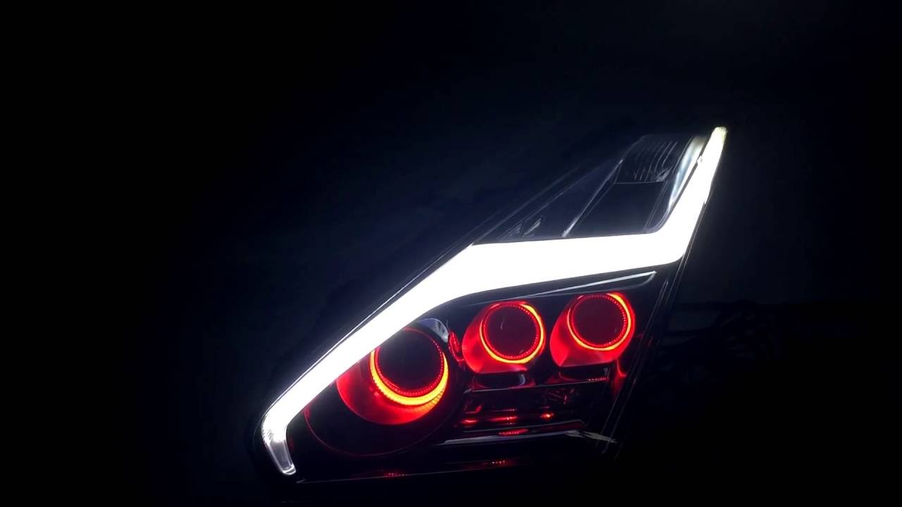 Nissan GT-R - Morimoto XC Halos + Demon Eyes + Custom Thunderbolt - YouTube