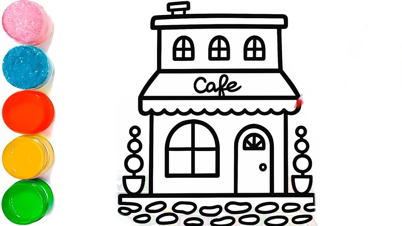How to Draw a Cafe for Kids | Draw a Cute Café Step by Step | Coffee ...