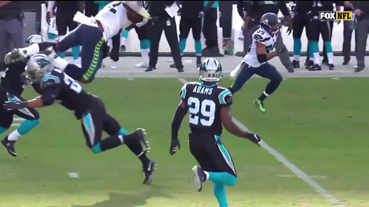 Chris Carson Catches Ball then does a FRONT FLIP | Seahawks vs Panthers ...