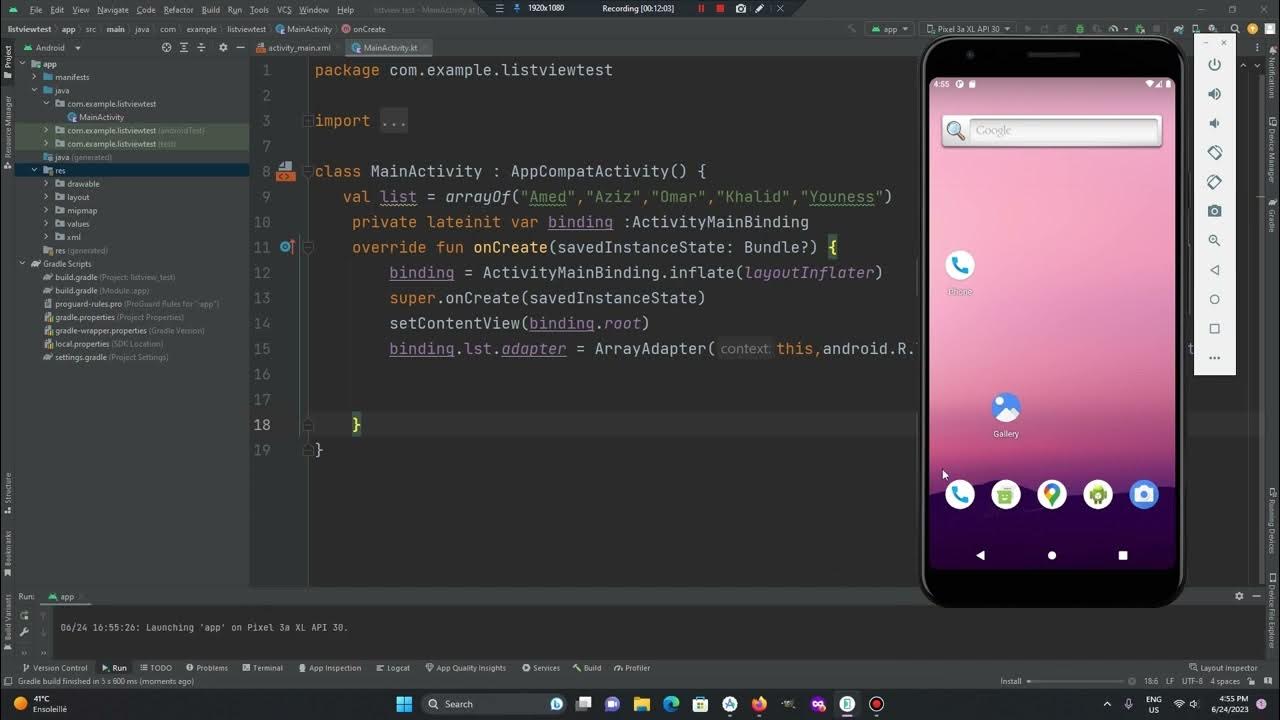 ListView Android Studio and Kotlin عرض لائحة البيانات في تطبيقات الأندرويد - YouTube