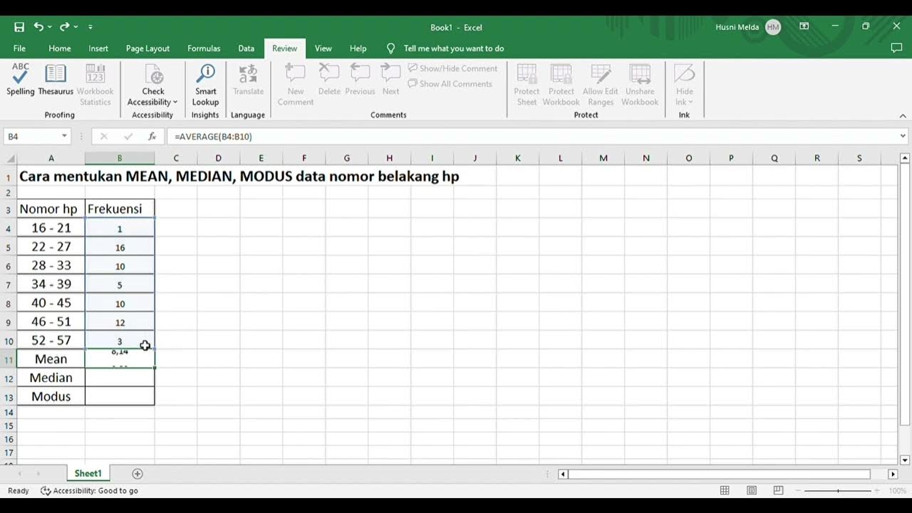 Nadatul Nafasha || X.11 || Tugas Matematika "Menghitung Mean, Median dan Modus di Excel" - YouTube
