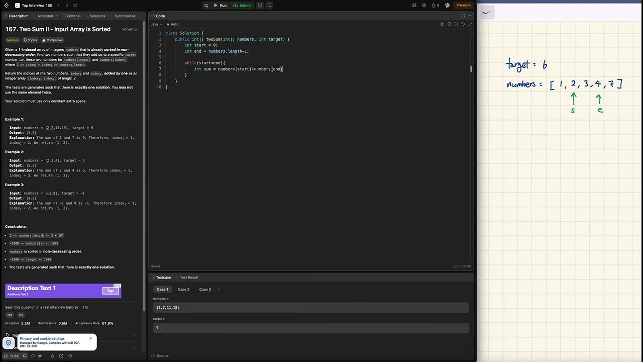 Leetcode 167. Two Sum II - Input Array Is Sorted (Java) - YouTube