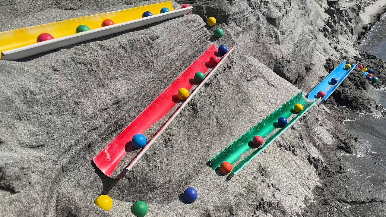 Marble run sand wall ☆ 3-stage gutter rail course & large wooden ...