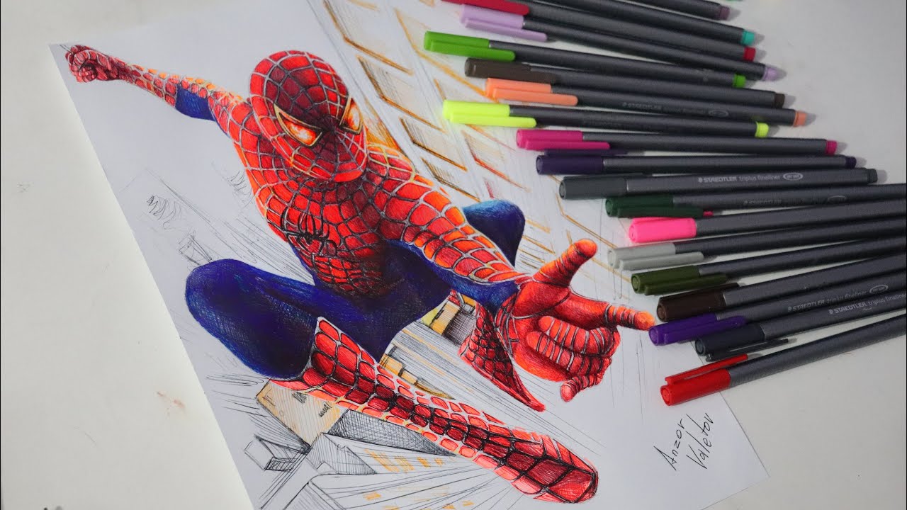 Drawing Spider-Man - pen drawing - YouTube