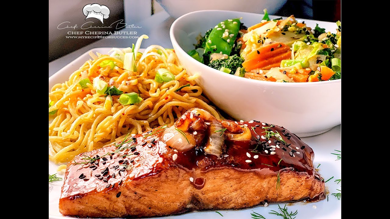 Glazed Salmon & Thai Pad Stir Fry - YouTube