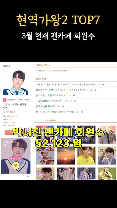 #현역가왕2 TOP7 3월 11일 기준 팬카페 회원수 - YouTube