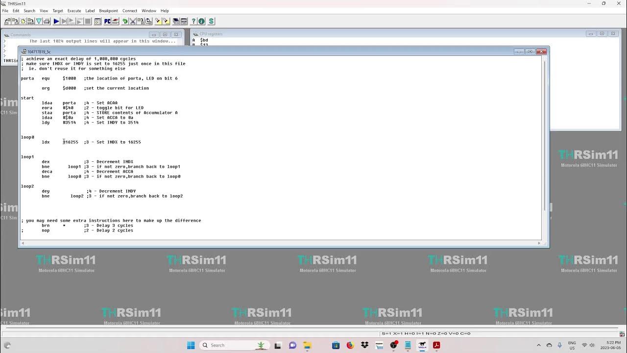 THRsim 11 - INTRODUCTION TO THE 68HC11, LOOPS, AND INSTRUCTION DELAYS - Part 3 Correction - YouTube