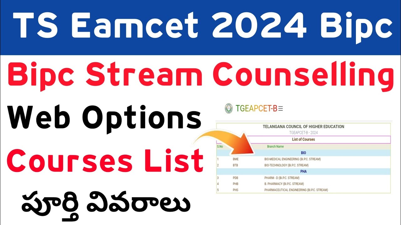 Ts Eamcet 2024 Bipc Counselling Web Options Courses list | TG EAPCET ...