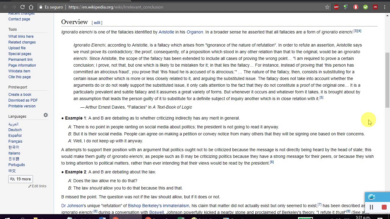 Falacias # 16 Conclusión irrelevante & Irrelevant conclusion Wikipedia ...