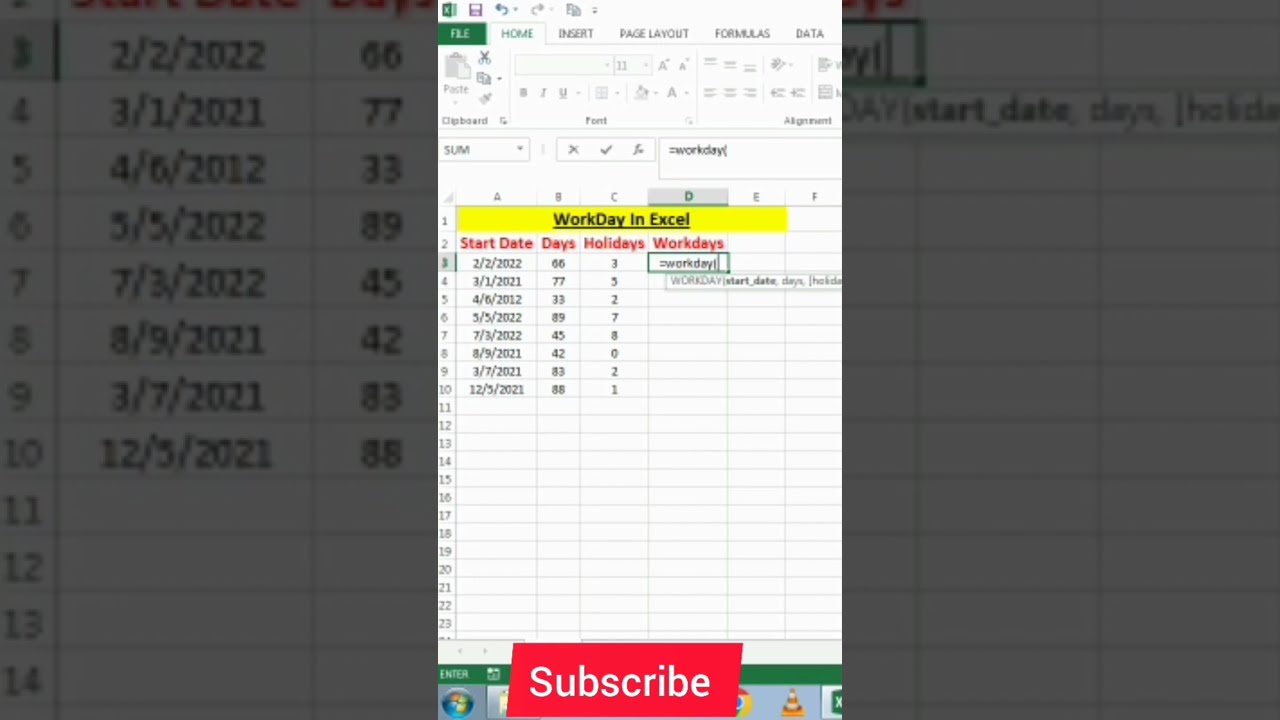 Find Work Days In Excel shorts YouTube Find Work Days In Excel shorts YouTube