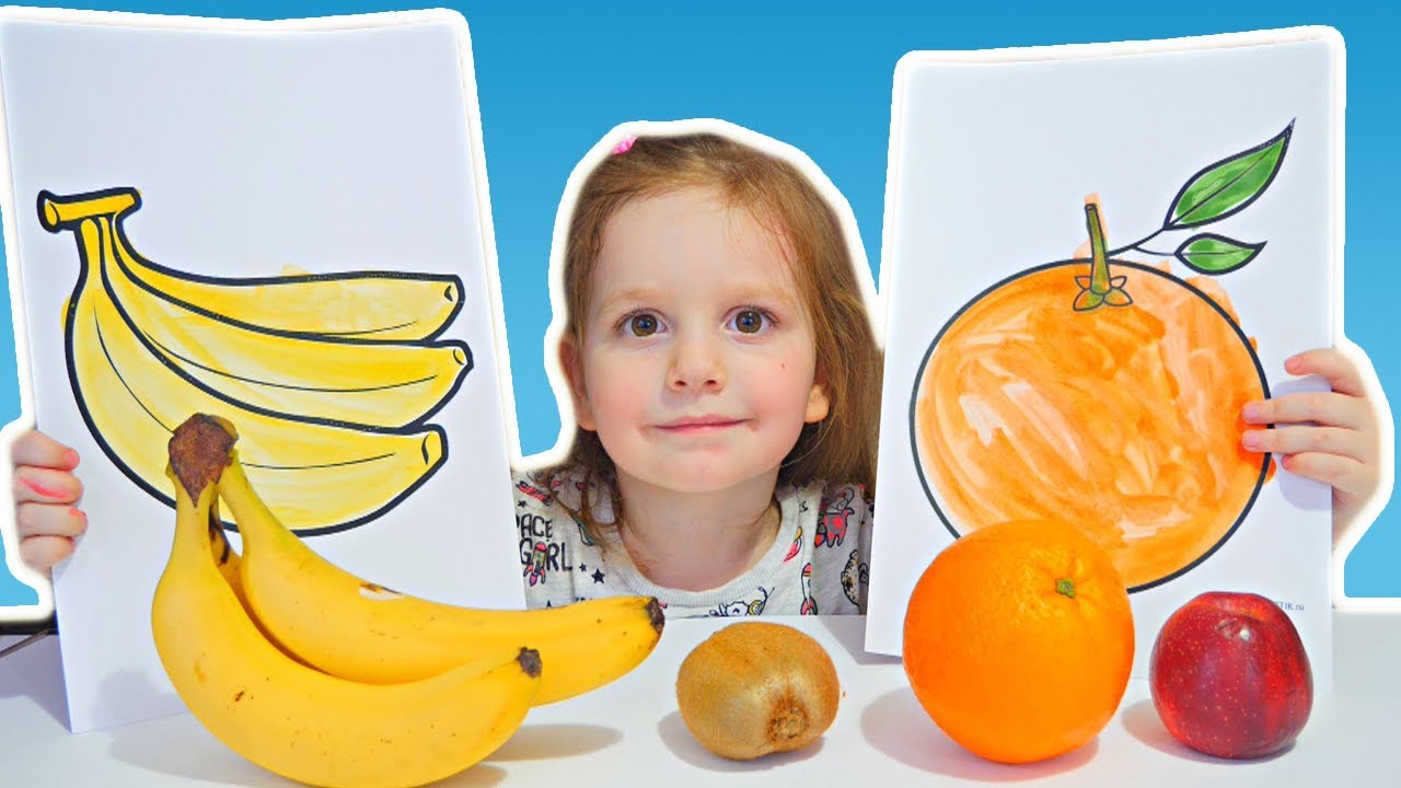 Sara teaches the names of fruits and colors/ Learning Fruits with ...