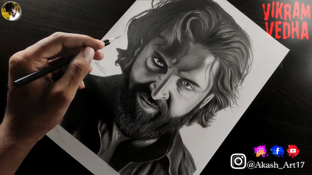 Drawing Hrithik Roshan ️ | Realistic Drawing || Vikram Vedha Movie ...