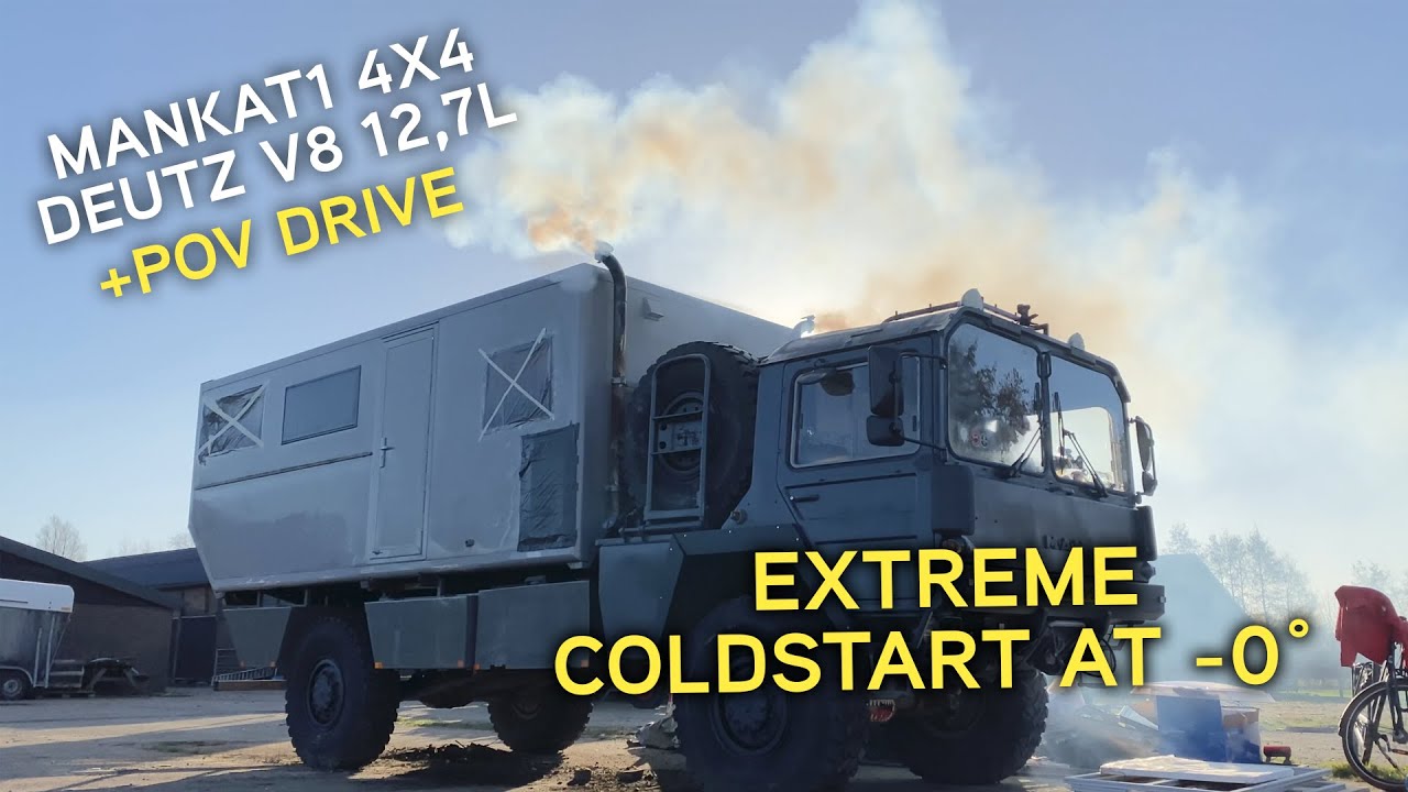 MANKAT V8 COLDSTART AT 0° + POV truck driving (STRAIGHT PIPES) - YouTube