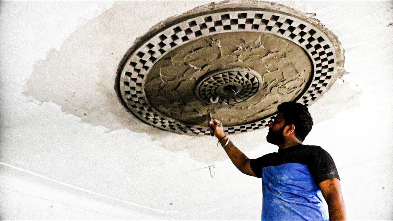 Simple design work for home ceiling flower design and cement art work ...