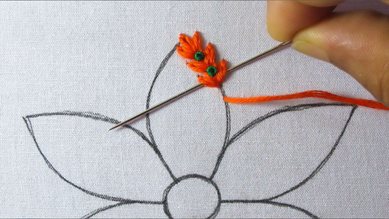 hand embroidery amazing flower design fusion stitch super unique needle ...