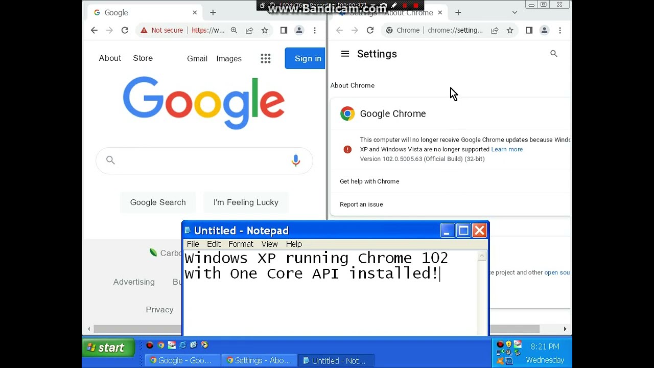 Running Chrome 102 on Windows XP with One-Core API (Demo) - YouTube