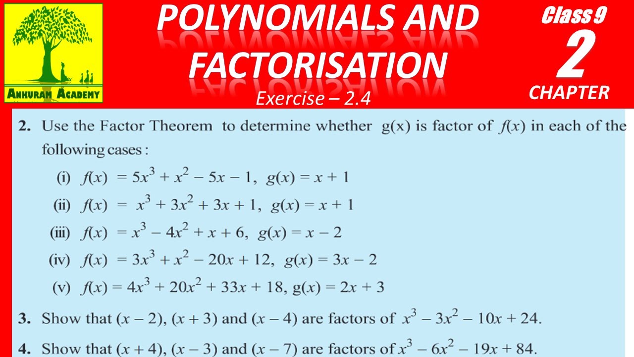Polynomials And Factorization Class 9 Exercise 2 4 YouTube