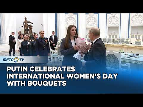Vladimir Putin Presents Bouquets to Women at the Kremlin for International Women’s Day