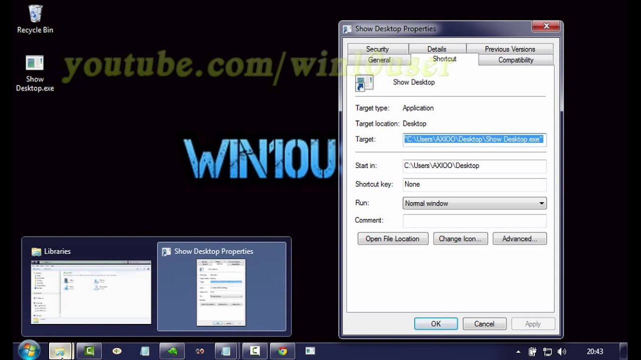 Windwos 7 Ultimate Tips : How to show desktop icon in Taskbar or Quick ...