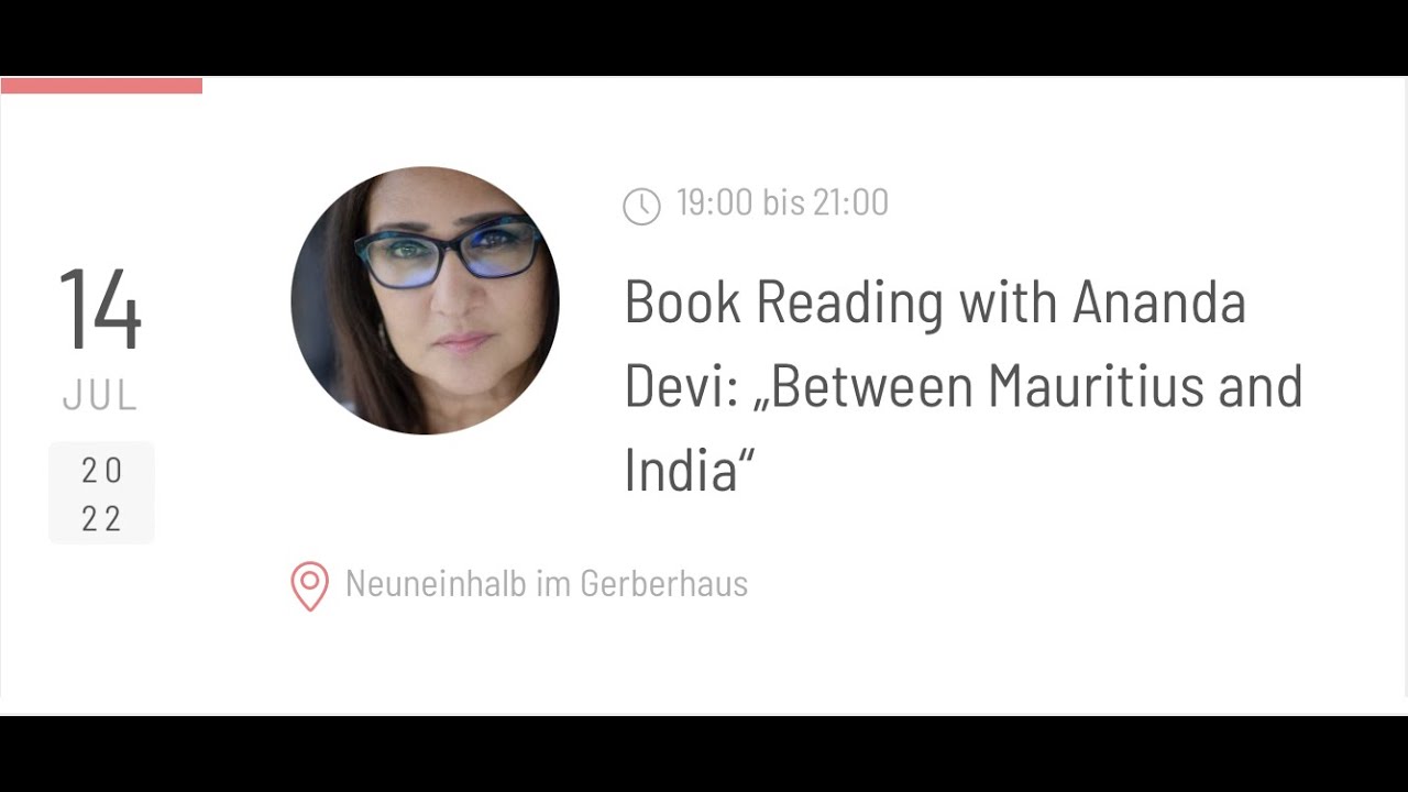 Book Reading with Ananda Devi: „Between Mauritius and India“ - YouTube
