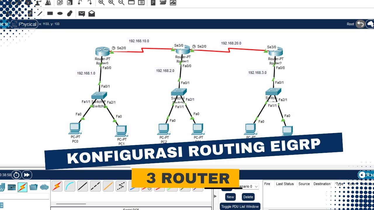 Cara Konfigurasi EIGRP menggunakan 3 Router | Routing Dinamis - YouTube