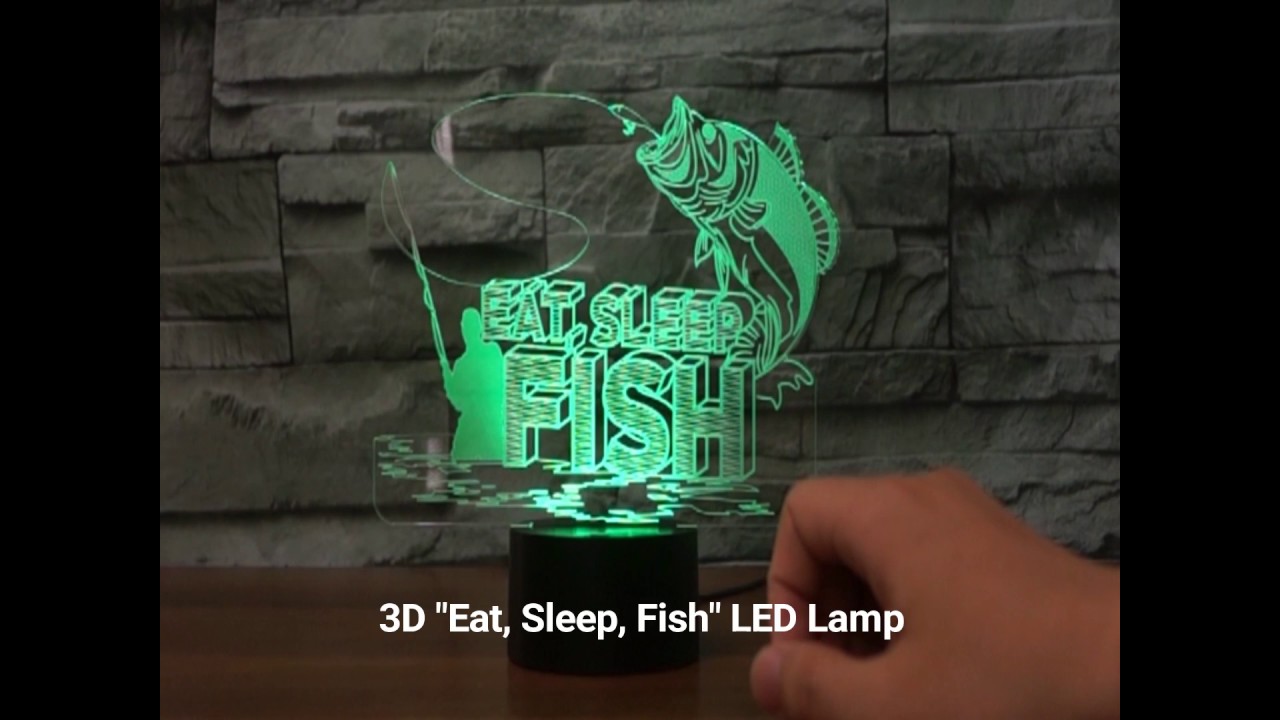 3D "Eat, Sleep, Fish" LED Night lamp - YouTube