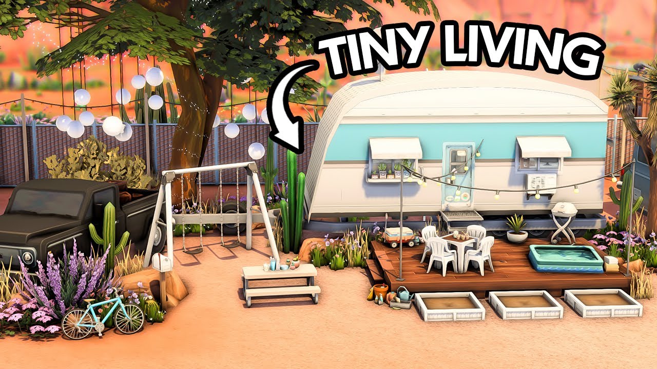 TINY LIVING IN MODERN CARAVAN 🌵 The Sims 4 Speed Build - YouTube