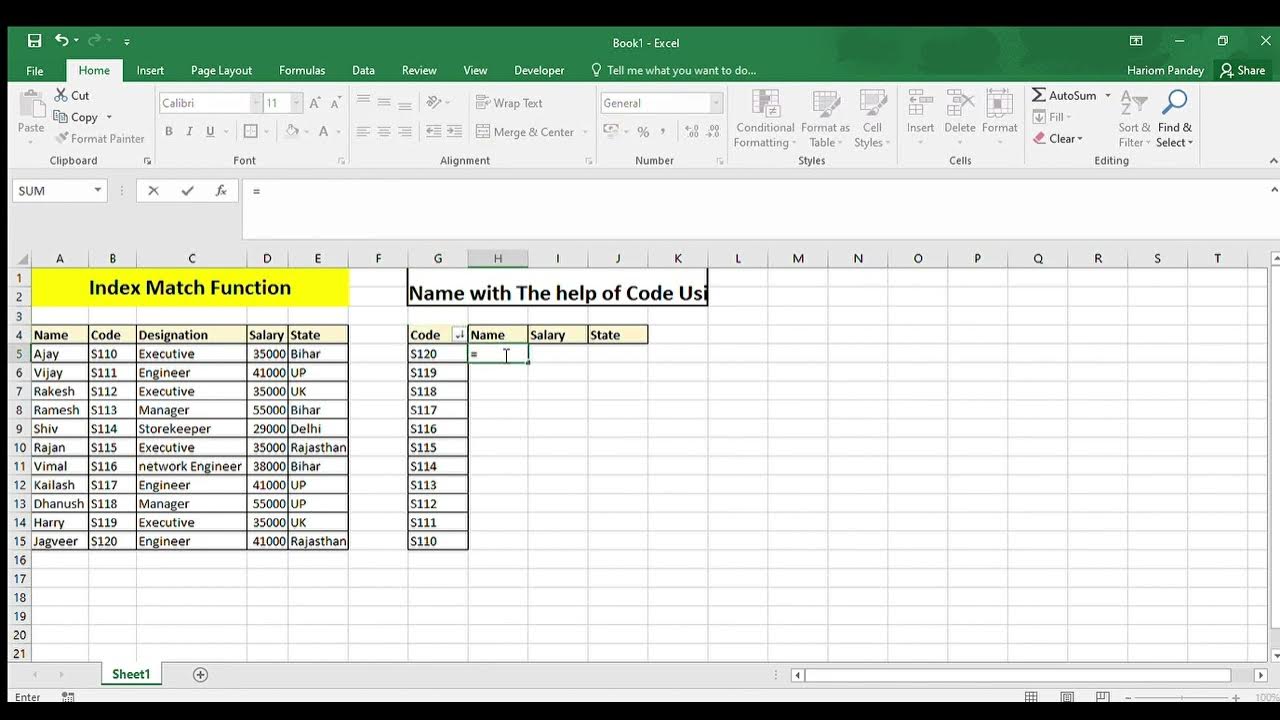 Index and Match Function - YouTube